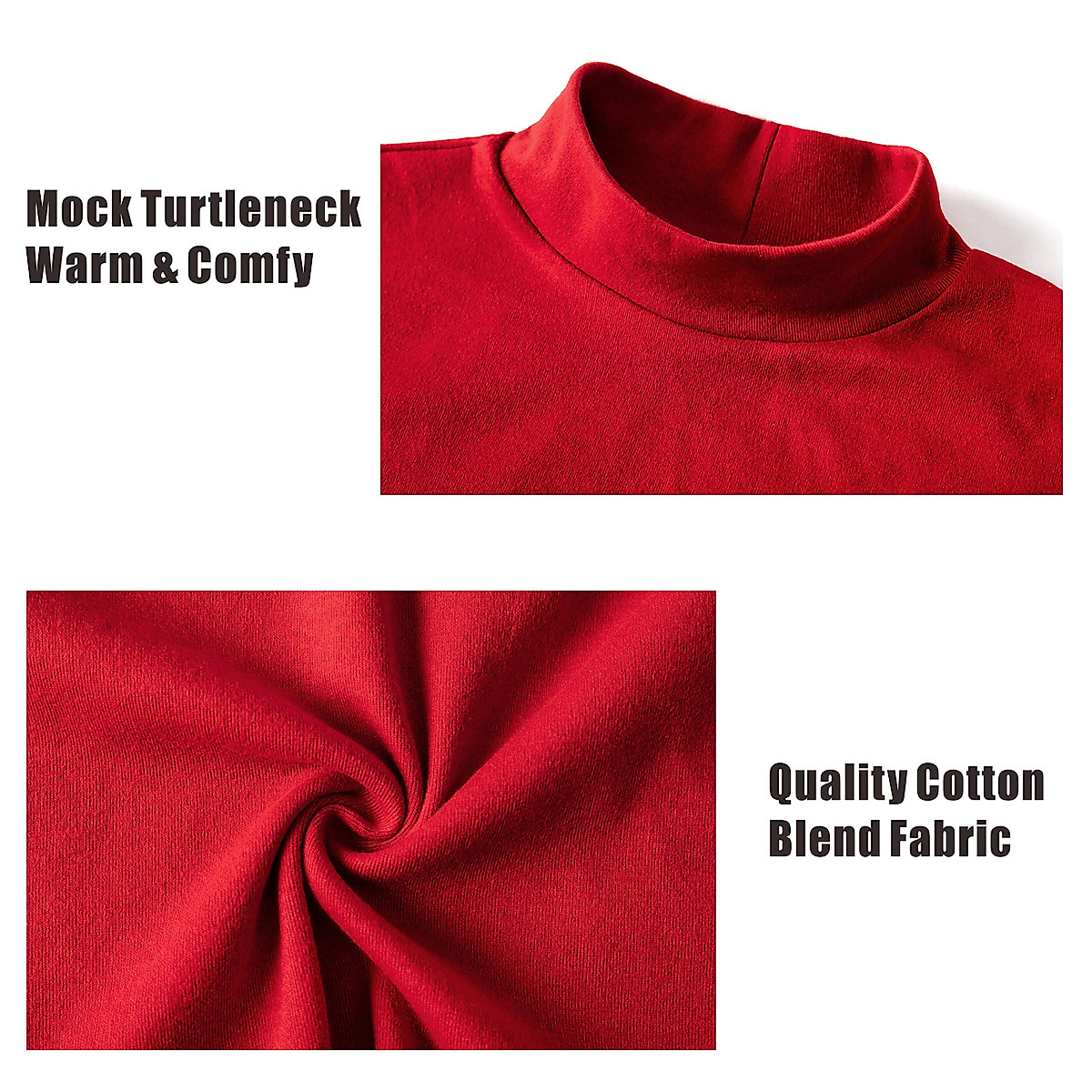 Derminpro Men's Slim Fit Mock Turtleneck T-Shirts Knit Long Sleeve Thermal Pullover Red Medium