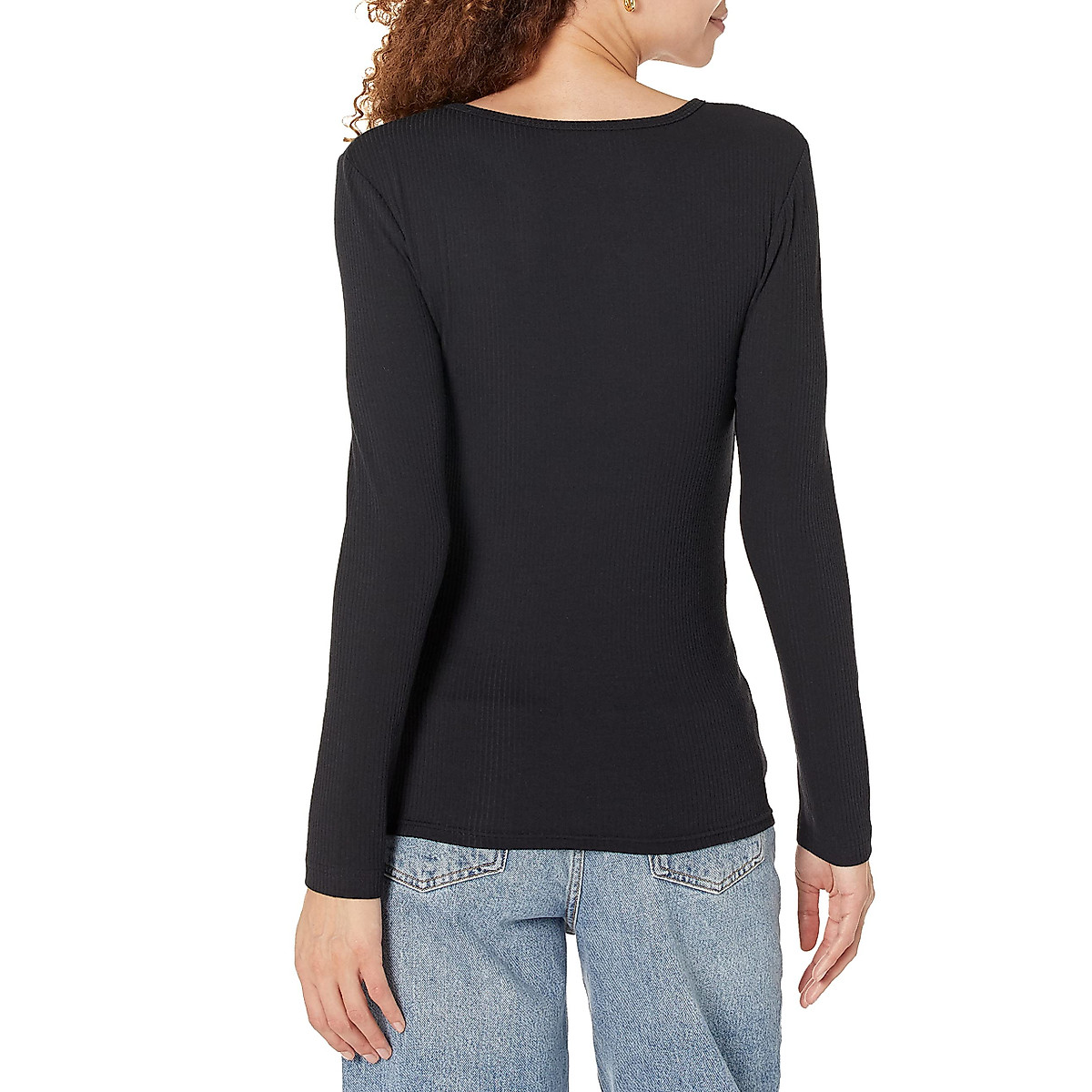 Amazon Essentials Women's Slim-Fit Layering Long Sleeve Knit Rib Crew Neck (Available in Plus Size), Pack of 2, Black/Off-white, X-Large