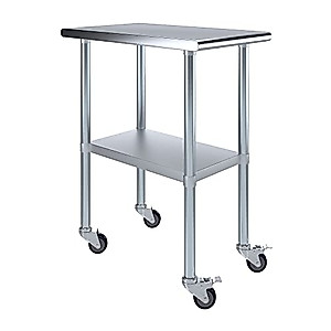 30" X 18" AmGood Stainless Steel Work Table with Wheels | Metal Mobile Table | Food Prep