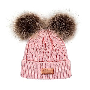 Duoyeree Baby Winter Hat Warm Scarf Gloves Set Pom Knitted Beanie Mitten Scarves for Toddler Girl Boy Pink