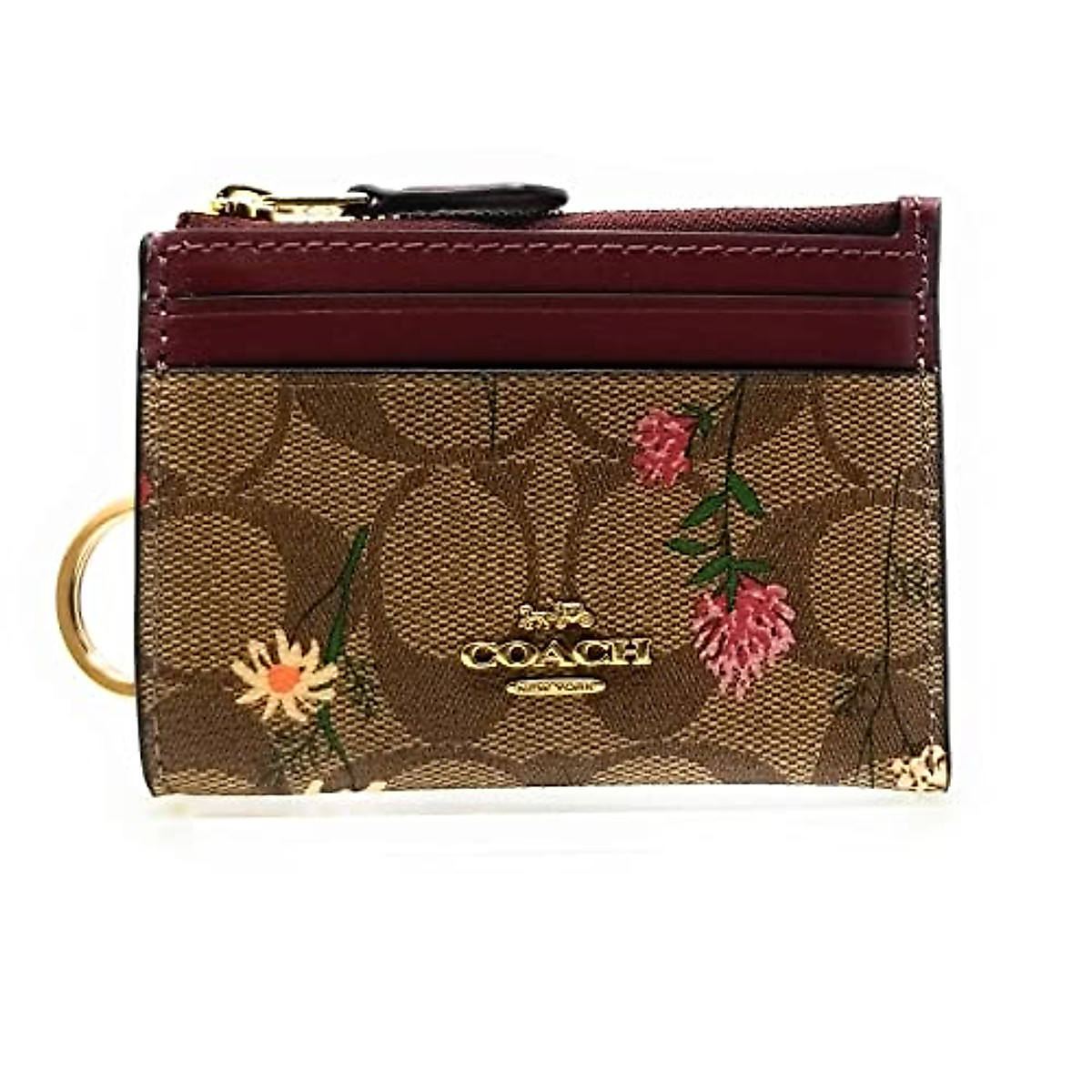 COACH Women's Mini Skinny ID Case (Signature Canvas - Wildflower Print - Khaki)