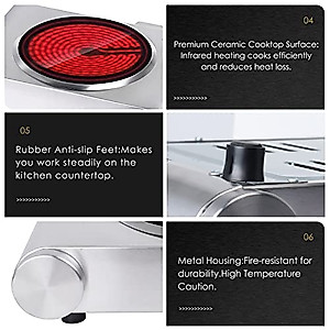 Davivy Double Hot Plate Electric Ceramic plate,1800W Infrared Cooktop 7inches 2 Burners for ALL Cookwares for Home/RV/Camp(silver,900W+900W) (Double Hot Plate)