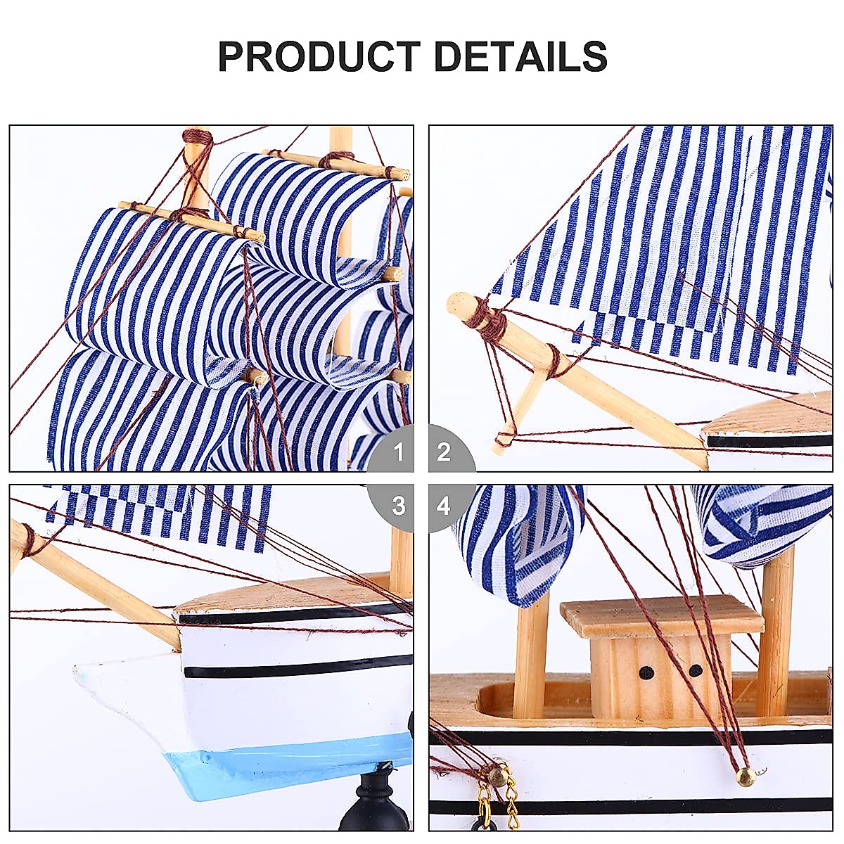 VOSAREA Wood Sailboat Model Blue Ship Figurine 3D Assembling Building Table Ornaments for Home Office Shelf Nautical Decoration Christmas Favors