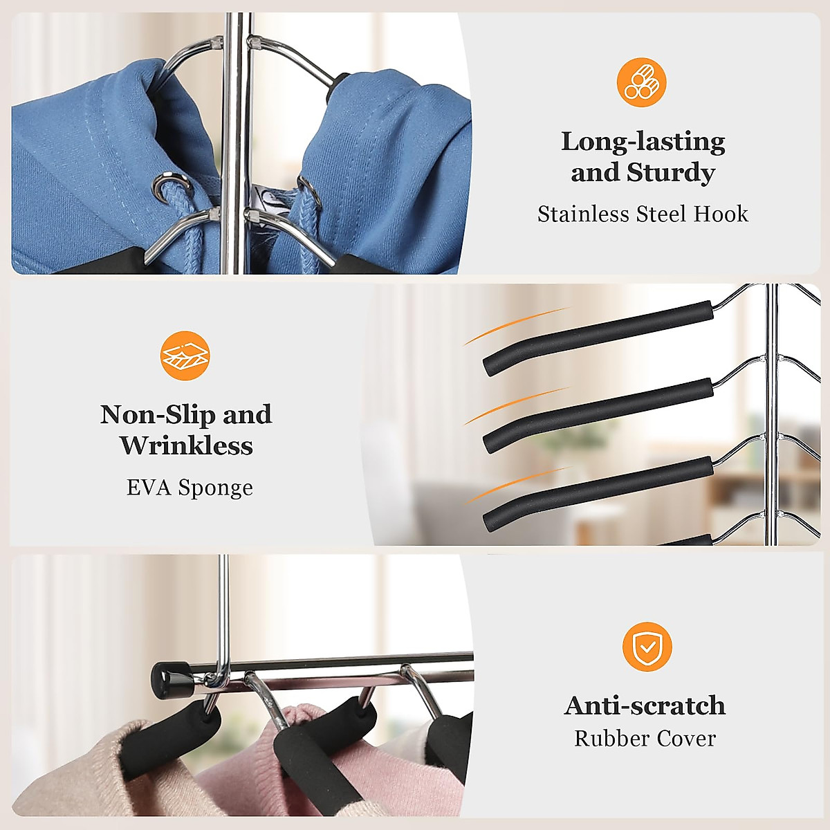 Lomrsiul Clothes Hangers Space Saving Shirt Hangers - Non Slip Multiple Shirt Organizer for Closet with Foam Padded for T-Shirt Short Skirt Sweatshirt Hoodie Closet Organizers and Storage 2 Pack