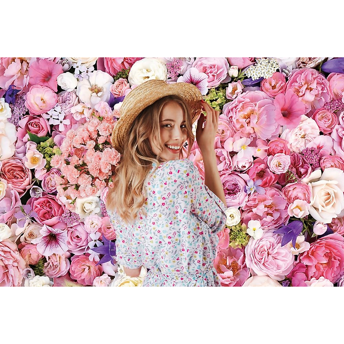 Pink Floral Photography Backdrop Mother's Day Decoration 7x5FT Flower Wall Photo Background for Girls Bridal Wedding Baby Shower Birthday Party Cake Tables Decoration Studio Props