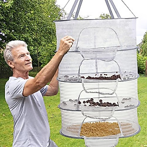Coloch 4 Layer Herb Drying Rack with Zipper, Hanging Mesh Net Collapsible Food Drying Fish Net Hanging Basket Dryer Net for Seeds, Buds, Fruits, Vegetables, Herbs, Fish, Clothes, Doll