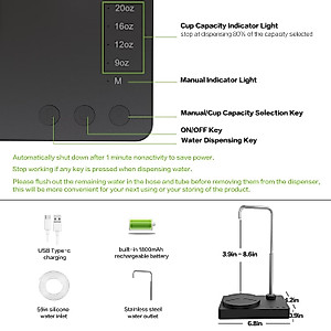 Desktop Water Dispenser 5 Gallon Mini Countertop Water Bottle Pump Portable Water Jug Dispenser Smart USB Rechargeable Water Dispenser Bottom Load for Home Office Camping Outdoor Travel (Black)