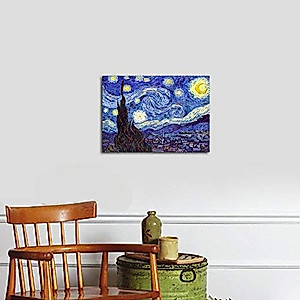 Wieco Art Starry Night Canvas Print of Van Gogh Oil Paintings Reproduction Modern Canvas Print Artwork Abstract Landscape Pictures Printed on Canvas Wall Art for Home Office Decorations