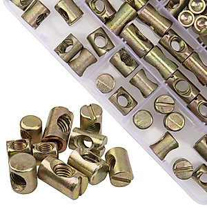 Rrina 70Pcs Metric M6 M8 Barrel Cross Dowel Slotted Nuts for Furniture Beds Chairs 4 Sizes