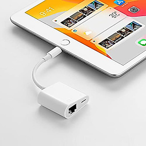Lightning to RJ45 Ethernet LAN Network Adapter with Charge Port for Select iPhone,iPad Models 100Mbps Charging Plug and Play