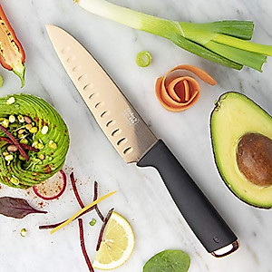 Taylors Eye Witness Juno Rose Gold Santoku Knife - 17cm/6.5 inch Multi-Use Cutting Edge. Precision Taper Ground, Titanium Coated Granton Blade. Strong, Over Moulded Handle. 5 Year Guarantee