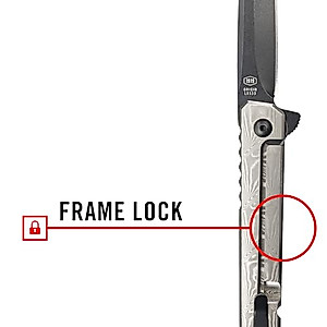 Coast Founder's Collection LX533 ORIGIN, Gentleman's EDC Folding Pocketknife, DAMASCUS Stainless-Steel Handle, Flipper Tab, Frame Lock, Pocket Clip, Black Nitride Stainless-Steel Blade