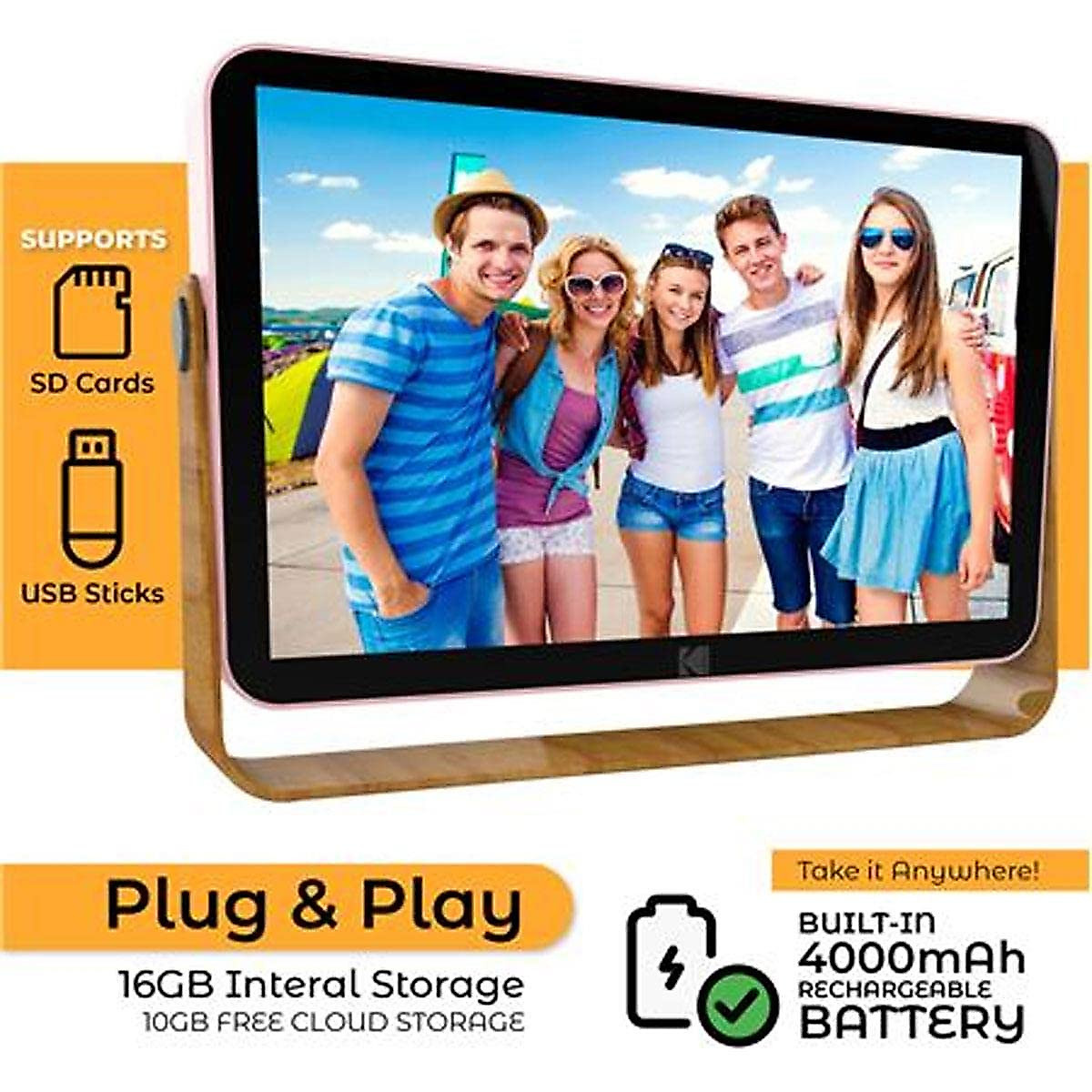 Kodak 10-Inch Touch Screen Rechargeable Wi-Fi Digital Picture Frame (Rose Gold)