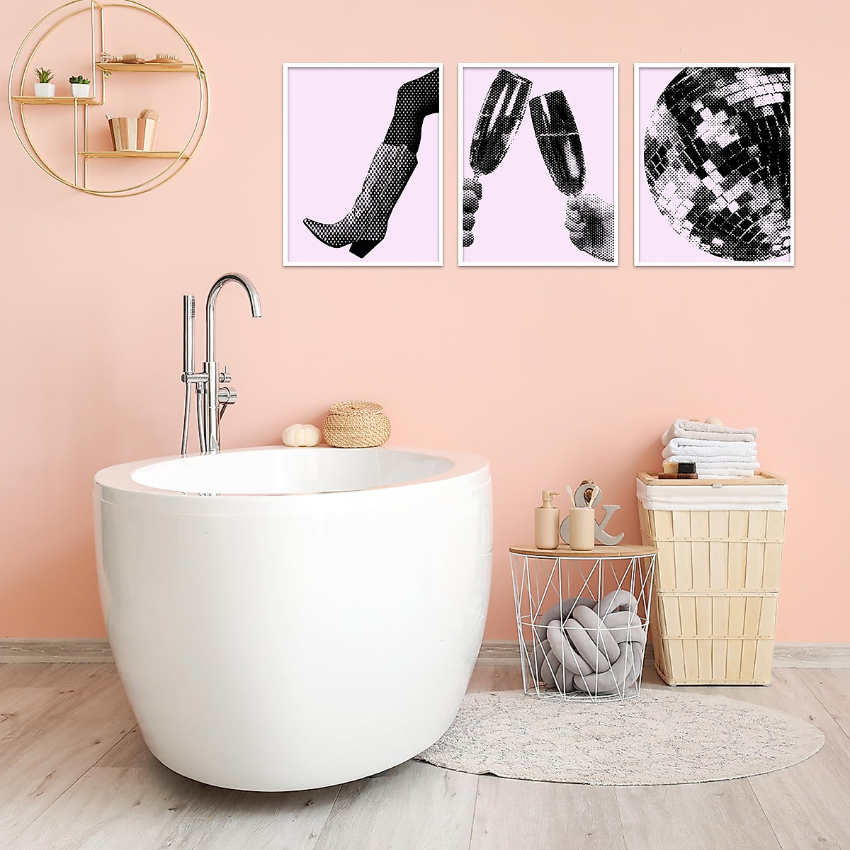 BigWig Prints - Cowgirl Decor Preppy Posters - Cowgirl Boots Poster, Room Decor, Country Room For Teen Girls, Disco Ball Wall Art - Unframed Set Of 3 (8x10”) - Pink