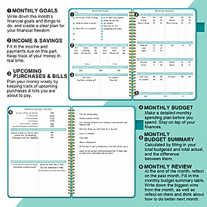 Regolden-Book Budget Planner - Undated Monthly Bill Organizer with Pockets, Hardcover Budget Book, Financial Planner & Accounts Book to Control Your Money. 12 Months-Teal, A5 Size(8.5''x6")