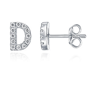 PAVOI 925 Sterling Silver CZ Simulated Diamond Stud Earrings Fashion Alphabet Letter Initial Earrings - D