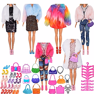 EuTengHao Doll Winter Coat Clothes Accessories for 11.5'' Girl Doll Include Doll Shoes Winter Fashion Coat Jacket Tops Jeans Dress Hat with Hangers Necklaces Bags for Girls Xmas Gift