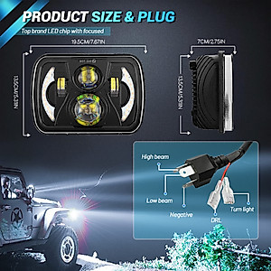 5x7 LED Headlight,JHLion Anti-glare H6054 5x7 7x6 Led Headlights,180W DOT Approved 600% Brighter w/DRL Amber Turn Signal Hi/Low Sealed Beam Compatible with Jeep Cherokee XJ Wrangler YJ GMC Comanche MJ