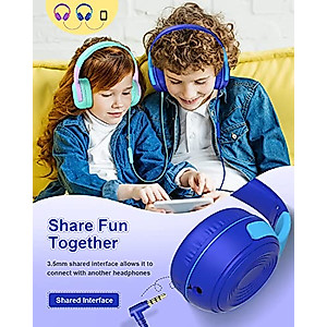 ELECDER Kids Headphones, S8 Wired Headphones for Kids with Microphone for Boys Girls, Adjustable 85dB/94dB Volume Limited, 3.5 mm Jack for School/Kindle/Smartphones/Tablet/Airplane Travel(Navy/Blue)