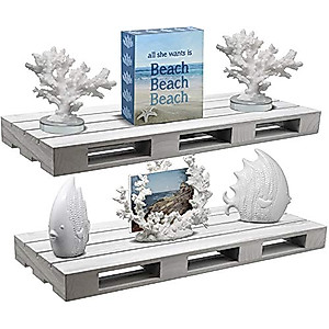 Sorbus Floating Pallet Shelves - Set of 2 - Rustic Farmhouse Wall Mount Ledge Storage Shelf Organizer - for Home Décor, Living Room, Bathroom, Bedroom, Nursery – 9.25" D x 23.62" W x 1.75" H – Grey