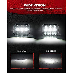 Torchbeam 7x6 5x7 Led Headlights 300% Brighter Upgraded Led Sealed Beam Headlamps with High Low Beam H6054 6054 Led Headlights Replacement for YJ Cherokee XJ Savana Truck with H4 Adapters