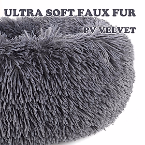 otoez Kitten Puppy Anti-Anxiety Plush Pet Calming Donut Bed With Non-Slip Waterproof Bottom, Washable Small Round Dog Cat Bed (19.7", Dark Grey)