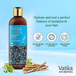 Vatika Ayurveda Moisturizing Shampoo For Dry, Damaged, Frizzy and Curly Hair, Deep Hydration & Moisture For Scalp and Hair Health - Natural Oils from Licorice Root & Bacopa Monnieri, 400 ml (For Vatā)