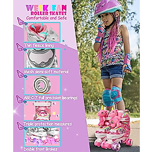 Unicorn Doll Kids Toddler Roller Skates for Girls,WESKIFAN Quad Skating Shoes with Shiny Light up Wheels&Adjustable Sizes Beginners rollerskates for Birthday Xmas Gifts,Patines para Niñas Niños