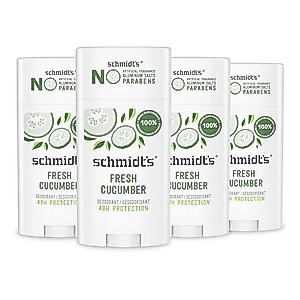 Schmidt's Aluminum-Free Vegan Deodorant Fresh Cucumber 4 Count for Women and Men, with 24 Hour Odor Protection, Natural Ingredients, Cruelty-Free, 2.65 oz
