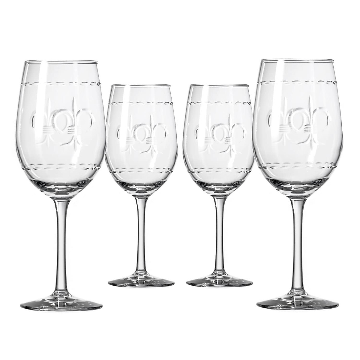 Rolf Glass Fleur De Lis White Wine Glass 12 ounce - Stemmed Wine Glasses Set of 4 – Lead-Free Glass - Diamond Wheel Engraved Wine Glasses - Made in the USA