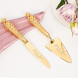 Cake Cutting Set for Wedding, Personalized Gold Cake Knife and Server Set, Custom Cake Serving Set, Engraved Pastry Pie Server Cake Pizza Cutter, Birthday Anniversary Bridal Gift (Cross)