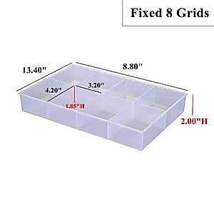 BangQiao 2 Pack Fixed 8 Grids Clear Plastic Organizer Sorting Tray and Transparent Storage Divider Box Container Case for Hardware, Craft, Sewing Kit, Office Supplies, Small Parts