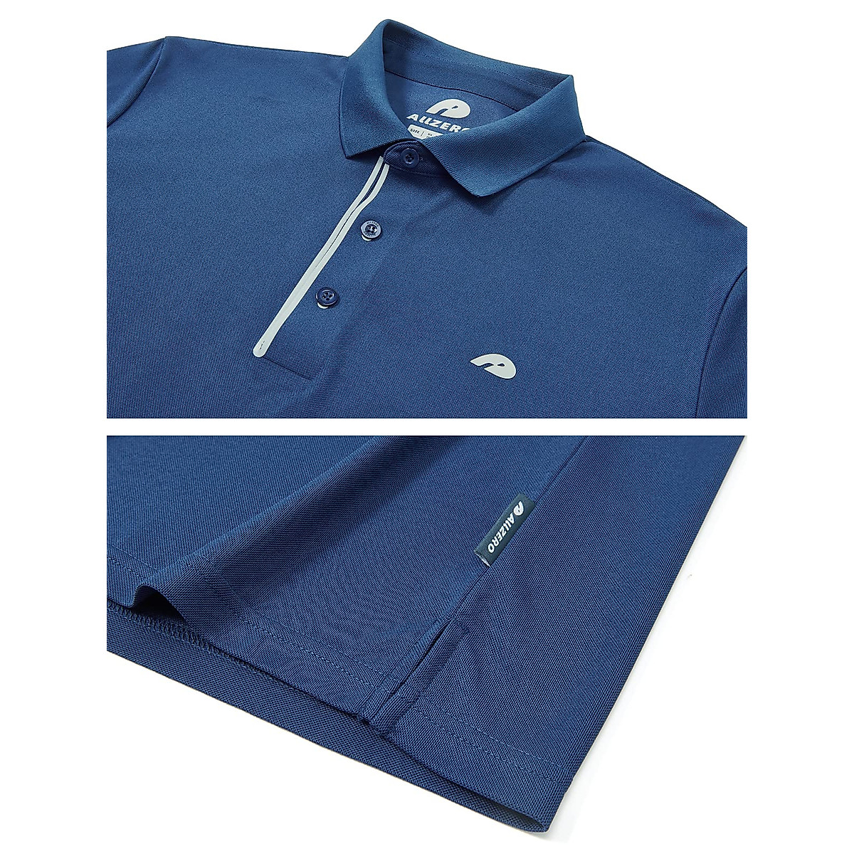 ALLZERO Men's Polo Shirt Quick Dry Long and Short Sleeve Activewear Shirts Performance Athletic Tennis Golf Collar Shirts DARKBLUE L