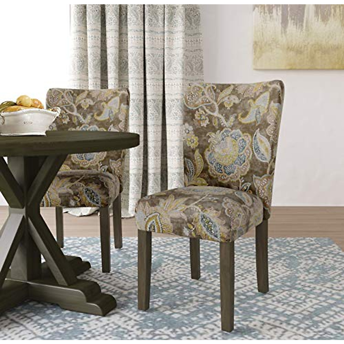 HomePop Parsons Classic Upholstered Accent Dining Chair, Set of 2, Multicolor Gray Floral