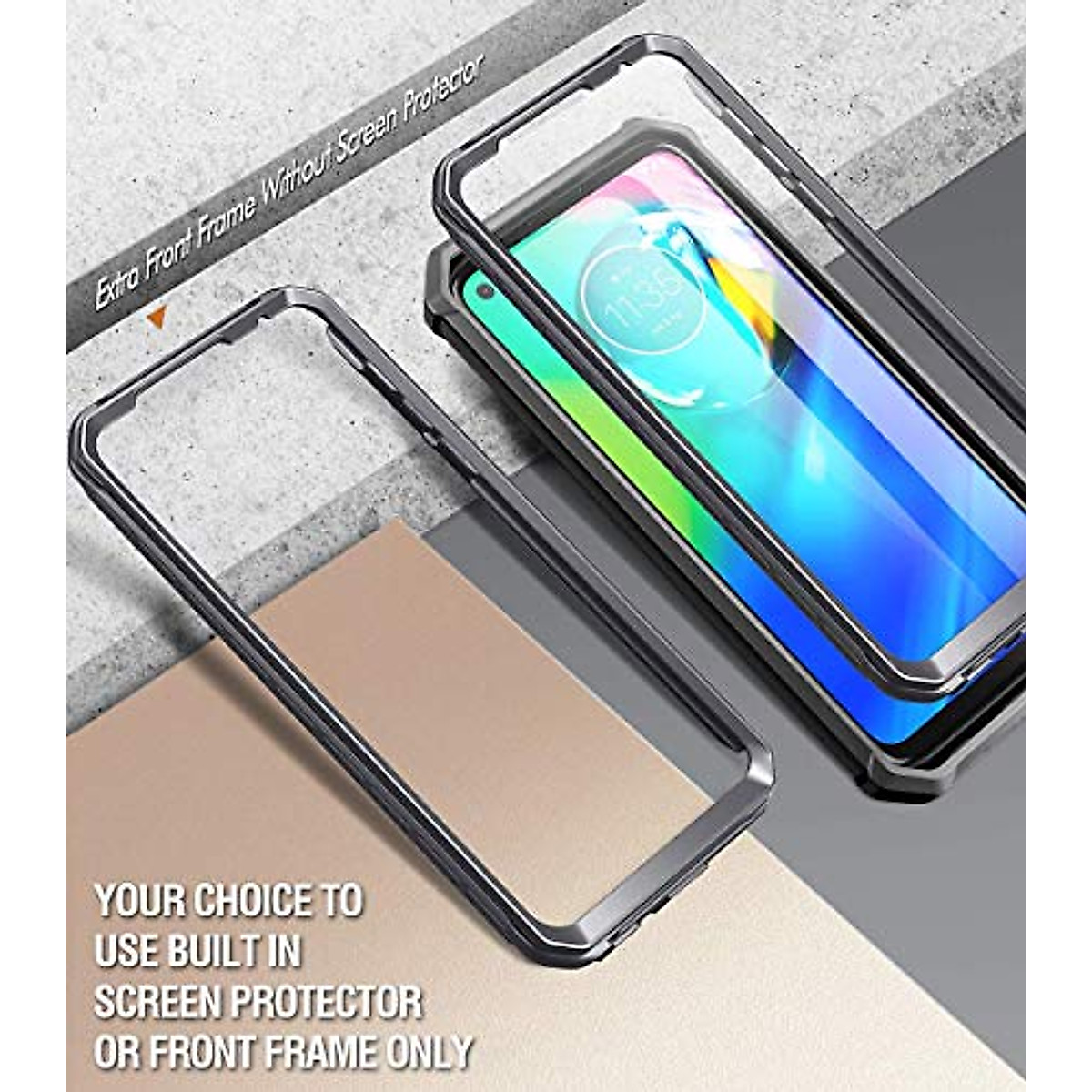 Poetic Guardian Series Case for Moto G Power (2020), [Not Fit 2021 Version & MOTO G8 POWER (INTERNATIONAL VERSION)] Full-Body Hybrid Shockproof Bumper Cover with Built-In-Screen Protector, Black/Clear