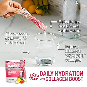 HydraLyte Electrolytes Plus Collagen, Lightly Sparkling Strawberry Lemonade VERISOL Collagen Powder Packets - Clinical Daily Dose of High Grade Collagen with Vitamin C and Zinc (8oz Serving, 12 Count)