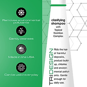 TRI Design Hair Care Clarifying Shampoo - Liquid Shampoo for Hair Deep Cleansing - Build Up & Impurities - Perfect Hair Care Products & Everyday Shampoo - 10.5 fl. oz.
