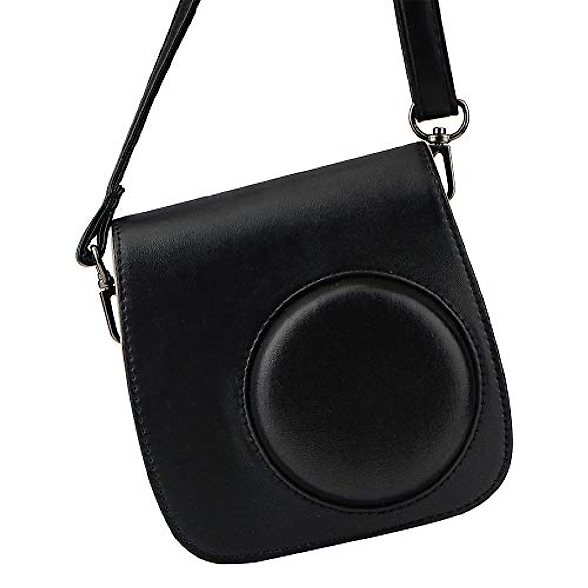 Blummy PU Leather Camera Case Compatible with Fujifilm Instax Mini 11/ Mini 9/ Mini 8 Instant Camera with Adjustable Strap and Pocket (Black)