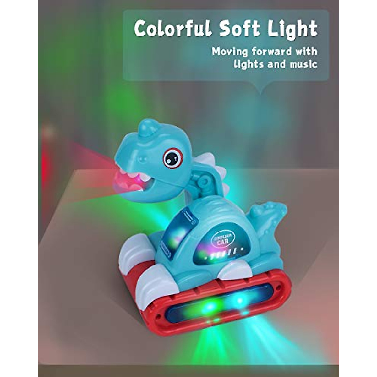 UNIH Musical Dinosaur Car Toy with Sounds and Lights for Baby 6 to 12-18 Months Infant Early Crawling Developmental Toys for Boys Girls 1 2 3 Years Old