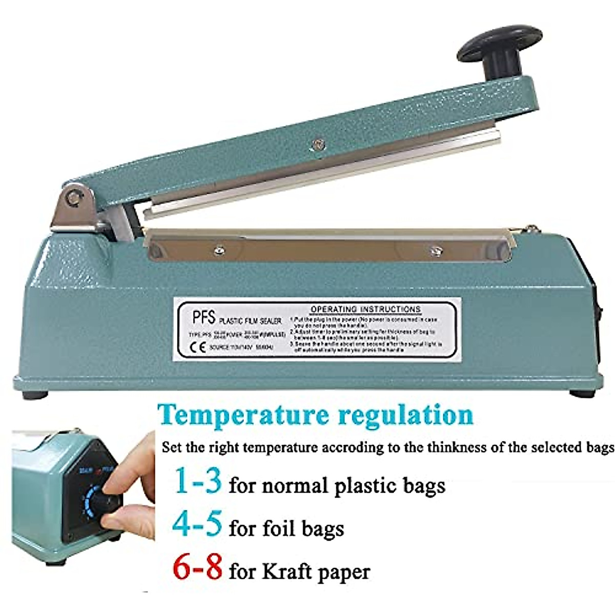 Impulse Sealer, 8 inch Handheld Impulse Bag Heat Sealer Packaging Machine for Self Sealing Plastic Poly Cellophane Mylar Shrink Wrap Clip Bags