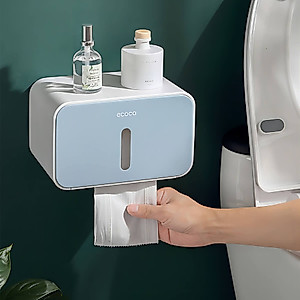 Outdoor Waterproof Toilet Paper Holder for Bathroom - Pet Proof Plastic TP Tissue Holder Dispenser Full Cover Adhesive Mounted for Small RV TP Roll