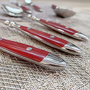 Aimilan 24 Piece Modern Flatware Set for 4, 18/10 Stainless Steel Red Silverware Set, Cutlery Set Include Fork Knife Spoon, Mirror Polished, Dishwasher Safe (24 Pcs Service for 4)