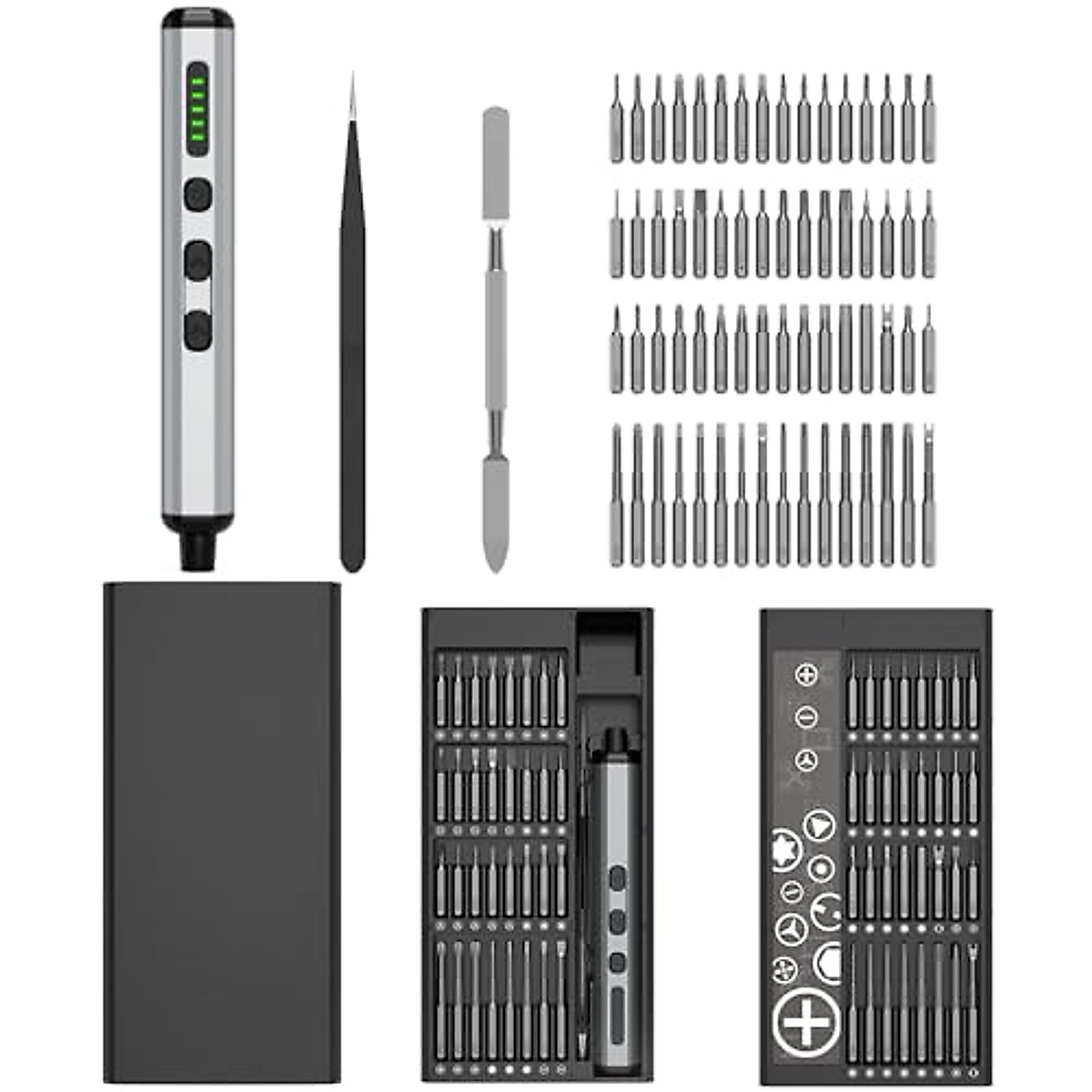Mini Electric Screwdriver, 68-in-1 Precision Electric Screwdriver 400RPM with 5 Torque Settings, 68 Drill Bits, Pry Bar, Led and Tweezers, Electric Precision Screwdriver Kit for Pc Building