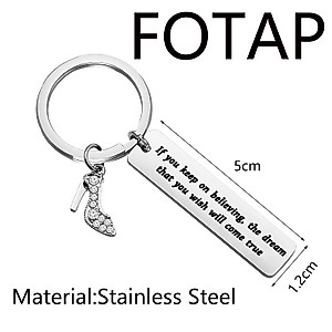 FOTAP If You Keep On Believing The Dream That You Wish Will Come True Keychain Cinderella Princess Glass Slipper Gift (Glass Slipper key)