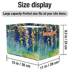 2Pack Large Collapsible Storage Bins,Art Painting Flower Floral Decorative Canvas Fabric Storage Boxes Organizer with Handles，Rectangular Baskets Bin for Home Shelves Closet Nursery Gifts