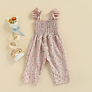 Toddler Girl Jumpsuit Romper Flower Pleated Overalls Pants Baby Girl Summer Clothes (3-4 T, Pink)