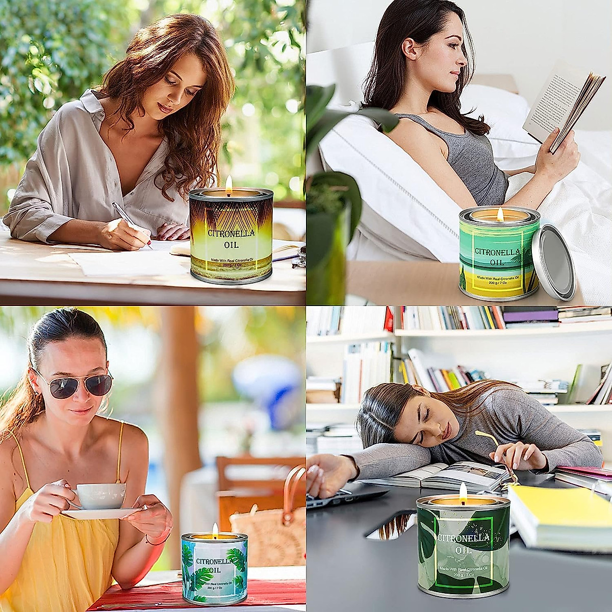 4 Pack Citronella Candles Outdoor, 28 Oz 200 Hours Burn Scented Citronella Candles, Large Citronella Candle Set with Fresh Citronella Oil and Natural Soy Wax for Camping, Garden, Patio, Yard, Balcony