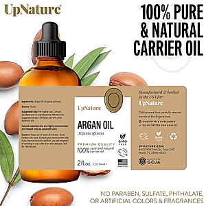 UpNature Argan Oil 2oz - 100% Natural & Pure Argan Oil for Hair Growth, Natural Cuticle Oil & Skin Care Products for Stretch Marks & Scars- Carrier Oil for Essential Oils for Skin
