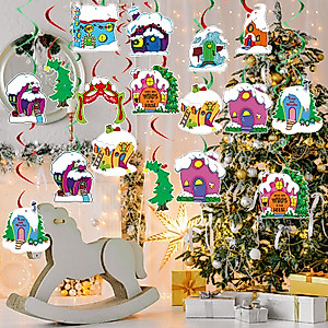 44Pcs Whoville Christmas Decorations Hanging Swirls, Welcome to Whoville Christmas Hanging Decorations for Whoville Decorations, Whoville Christmas Village Swirls, Christmas Party Decorations
