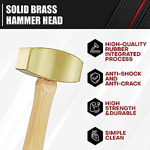 C&T 2 Pound Solid Brass Non-Sparking Hammer with Hickory Wood Handle,Non Marring Non Sparking,2lb